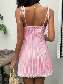 Sunnyshic Sweet French Vintage Lace Patchwork Blue Plaid Strappy Short ...