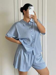 Dazy Plus Conjunto de Pijama Feminino Plus Size Casual Solto, Top de ...