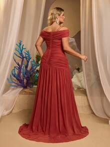 Glamrae Brick Red One Shoulder Handmade Metal Decor Asymmetric Neckline ...