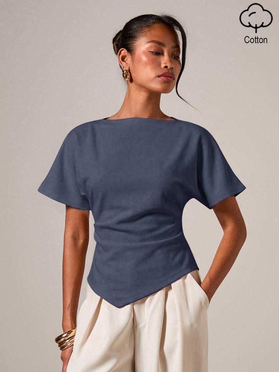 COSMINA Women's Solid Color Waist-Flattering Slimming Asymmetrical Hem ...