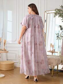 Al Najma Women's Round Neck Lantern Short Sleeve Chiffon Floral Print ...