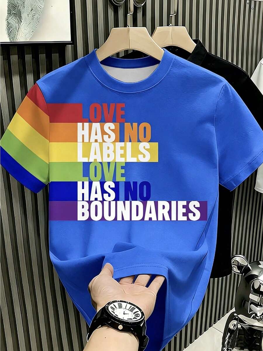 Manfinity Hypemode Men's Love Without Borders Rainbow Print Casual T ...