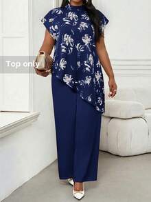 SHEIN Lady Elegant Navy Blue Two Piece Women's Outfit Featuring Flowy ...