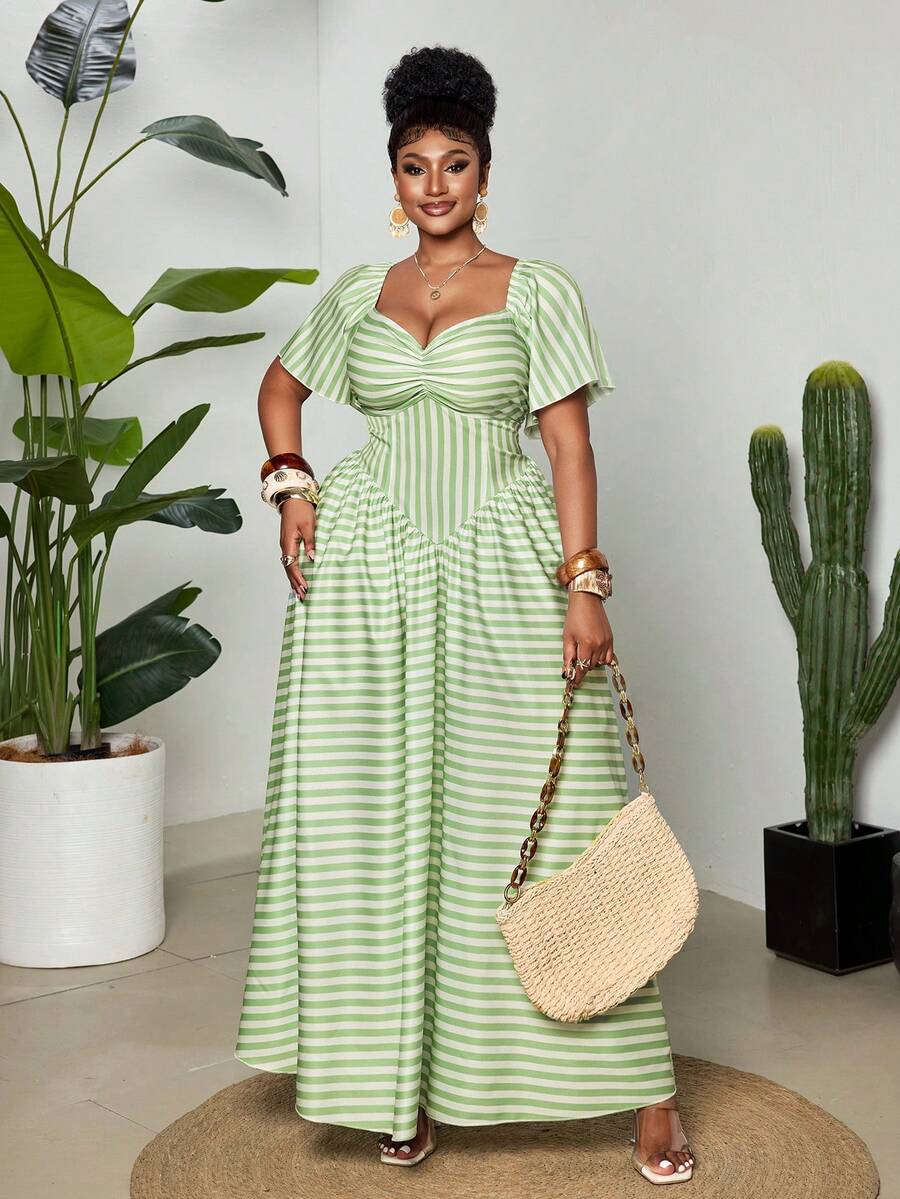 Maweii Plus Size Summer Short Sleeve Cinched Waist Striped Vacation ...