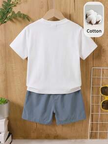 SHEIN 2 Peças Conjunto de Camiseta Gola Redonda e Shorts Casual Preppy ...