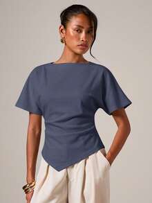 COSMINA Women's Solid Color Waist-Flattering Slimming Asymmetrical Hem ...