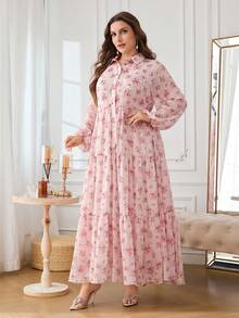 Al Najma Casual Chiffon Floral Print Long Sleeve Tiered Loose Regular ...