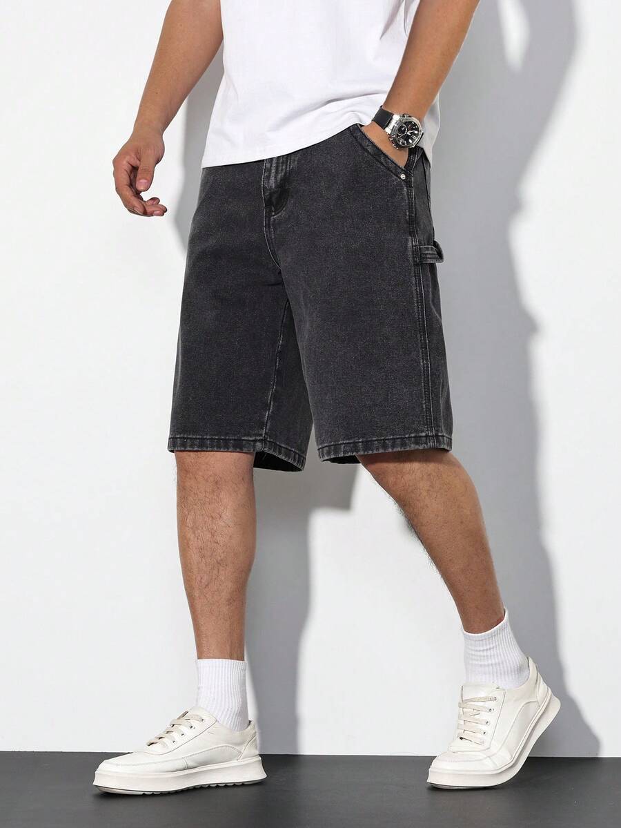 Manfinity Homme Men's Plus Size Black & Grey Denim Shorts, Fashion ...