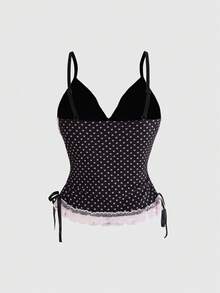 ROMWE Spring/Summer Y2K Retro Hot Girl Polka Dot Mesh Patchwork Pink ...