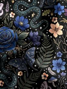 ROMWE Dark Gothic Punk Snake Rabbit Plant Moon Sun Star Pattern Plus ...