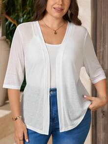 Comfylo Plus Size Women's French Style Versatile Textured Sheer Knit ...