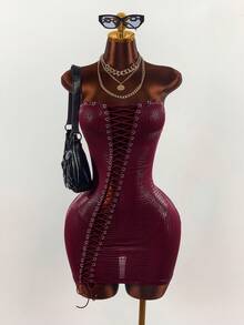 Amplova Y2K Sleeveless Bandeau Strapless Bodycon Snake Skin High ...