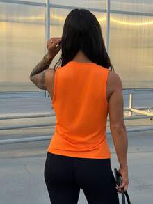 SAYEHFBABY Orange Casual Versatile Letter Print Comfortable Sleeveless ...