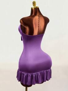 Mistrie Satin Slim Mini Dress With Strapless Bow Design, Halterneck Tie ...