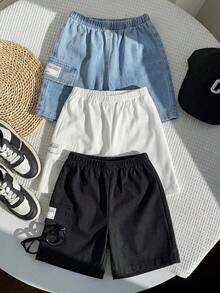 SHEIN Young Boy Fashion Versatile Denim Shorts 3pcs Set, Daily, Light ...