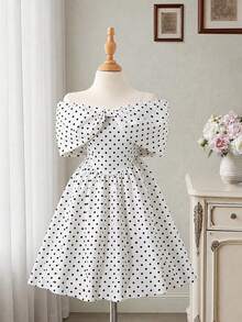 Tween Girls Dress, Elegant Casual Vacation, Off-Shoulder Bow Short ...