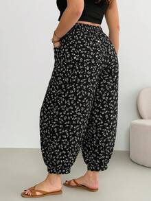 Shapeblank Plus Size Women's Simple Ditsy Floral Tapered Pants Vacation ...