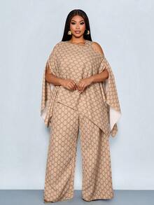 SOLERSUN Plus Size Women's All-Over Print Cold-Shoulder Top And Wide ...