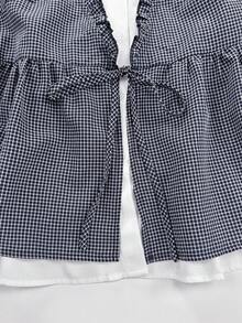 Franclia Plus Size Women's French Vintage Blue & White Striped Ruffle V ...