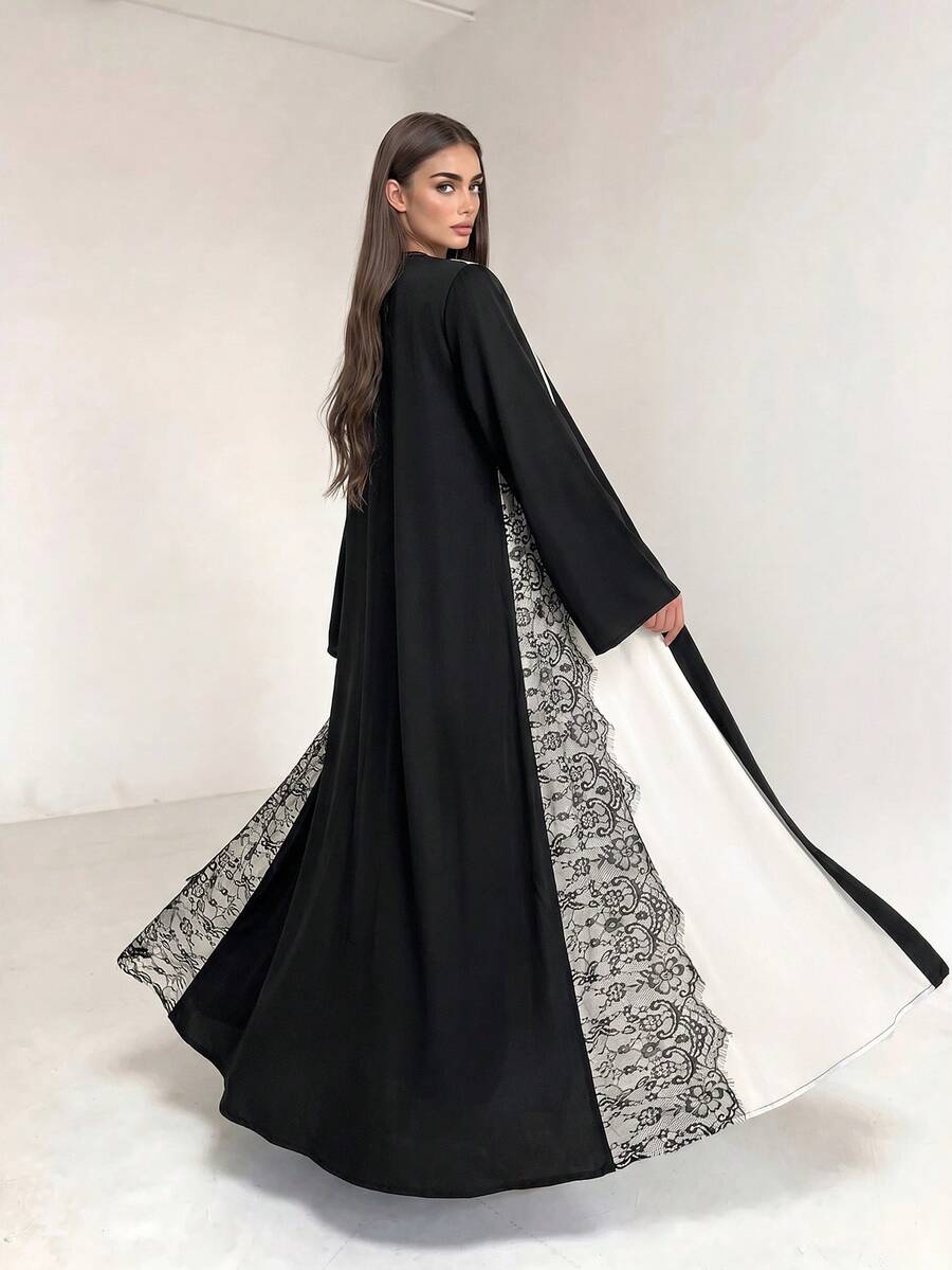Yasmyna Elegant High-End Sexy Black And White Color Block Lace ...