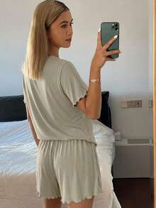 Livesso Summer Comfortable Solid Color Minimalist Knit Wavy Edge Short ...