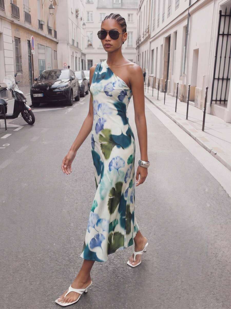 Maija Outfit Deas For Dress,Women's Elegant Ginkgo Leaf Printed ...