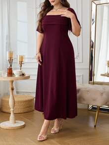 Modelyn Plus Size Women's Off-Shoulder Short Sleeve Banquet Dress, Full ...