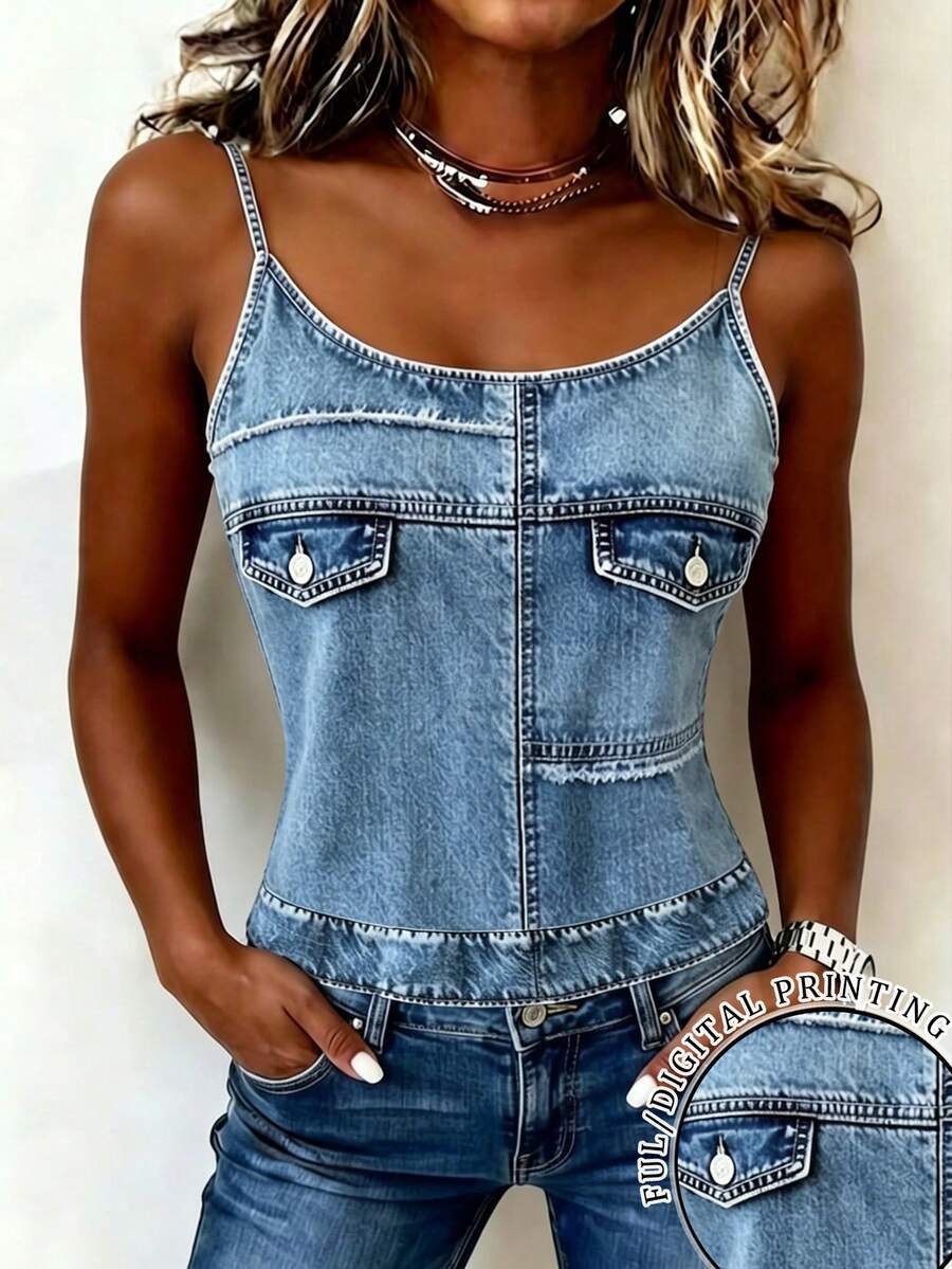 EMERY ROSE Women's Regular Fit Cropped Camisole Travel Light Blue ...