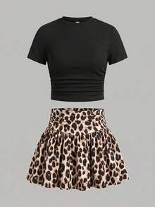 SHEIN Tween Girl Solid Color Fashion Textured Short Sleeve Crew Neck ...