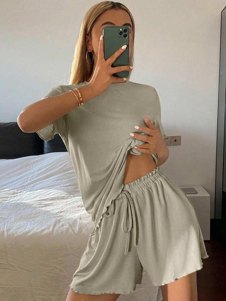 Livesso Summer Comfortable Solid Color Minimalist Knit Wavy Edge Short ...