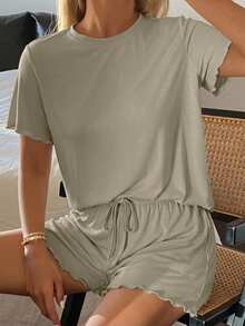 Livesso Summer Comfortable Solid Color Minimalist Knit Wavy Edge Short ...