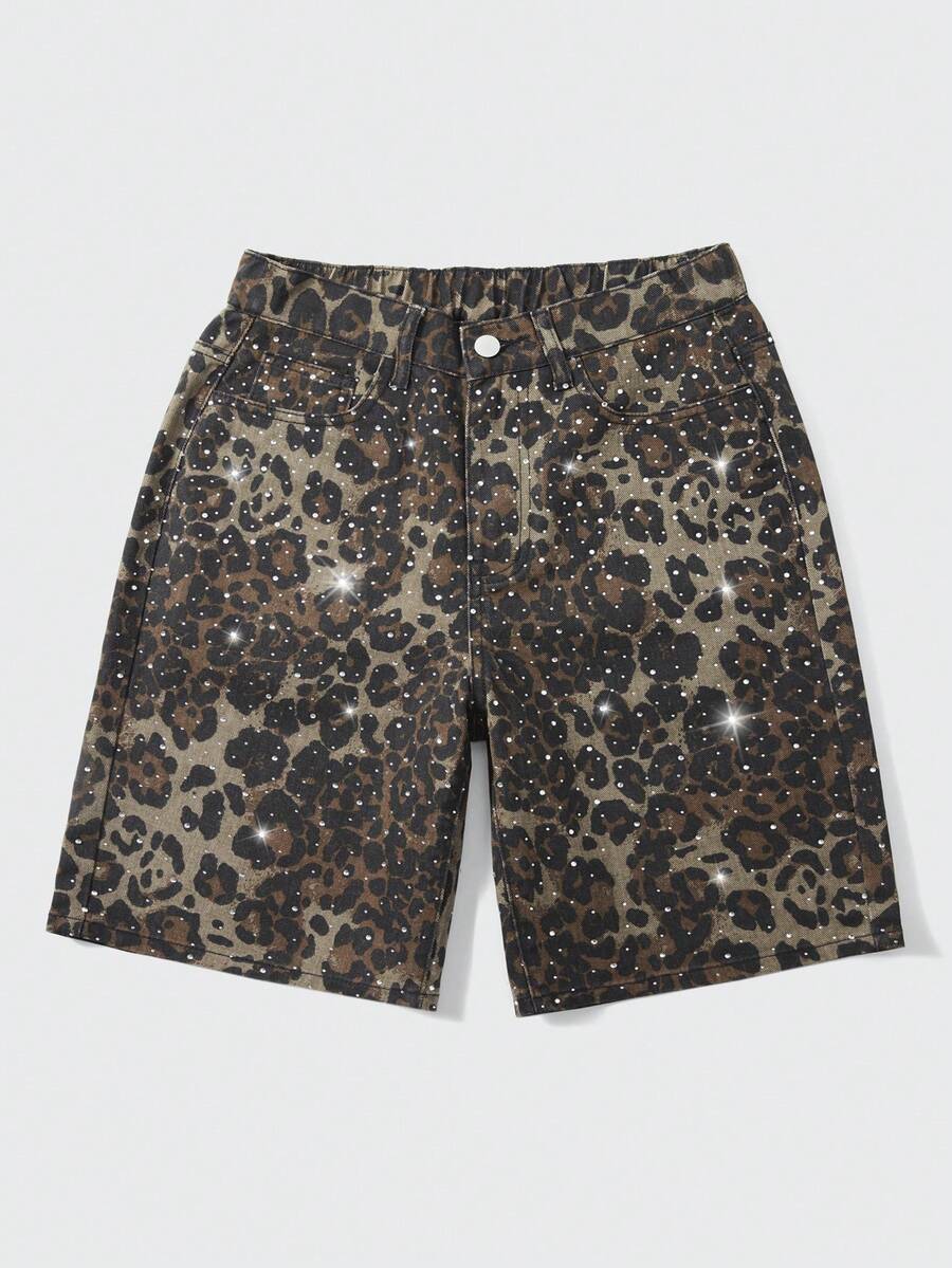 ROMWE MEN Street Life Teen Boy Leopard Print Rhinestone Decor Button ...