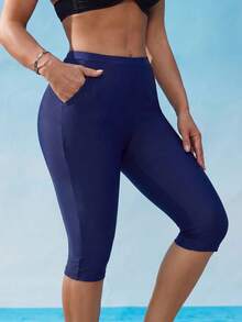 Swim Lushoire Women's Summer Beach Solid Color Pocket Swim Capris ...