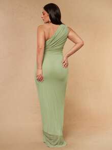 SHEIN BAE CURVE Plus Size Women's Bean Green Long Split Dress, Elegant ...