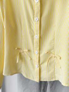 SHEIN Tween Girls Elegant Spring/Summer Woven Bow Decor Striped Shirt ...