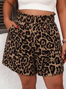 Comfylo Plus Size Women's Leopard Print Casual Versatile Shorts With ...