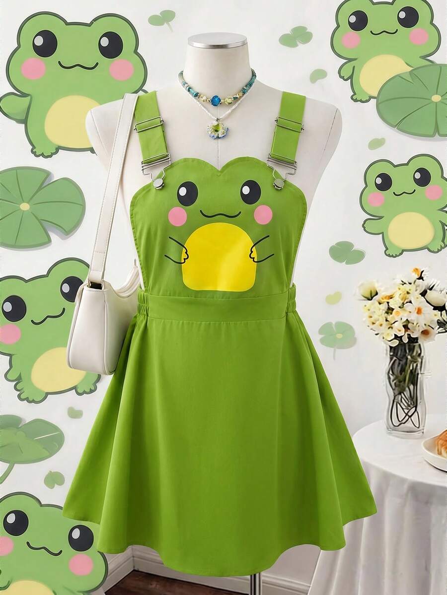 Sweetra Plus Size Women's Sweet Cute Frog Print Waist-Defining Full ...