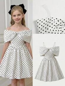 Tween Girls Dress, Elegant Casual Vacation, Off-Shoulder Bow Short ...