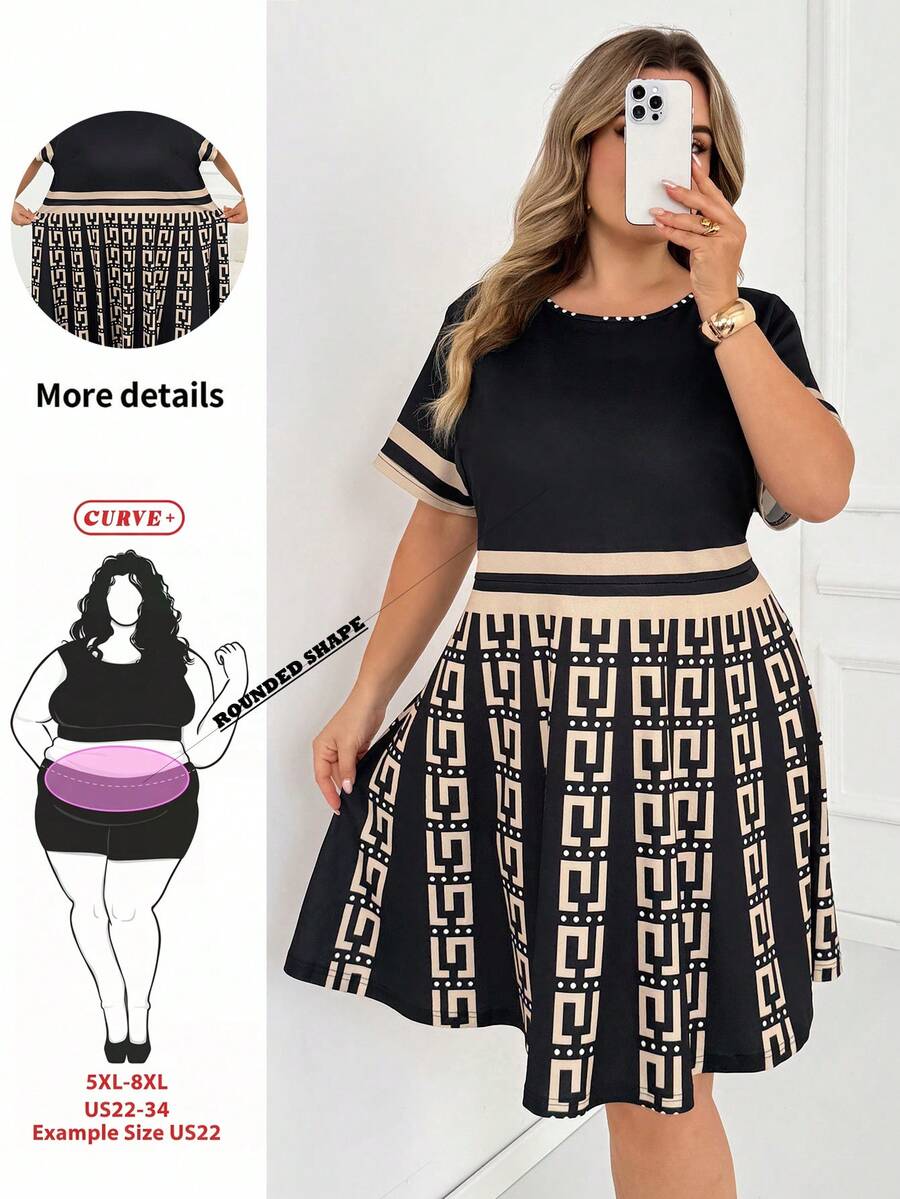 SHEIN CURVE+ Plus Size Elegant Geometric Print Dress for Sale Australia ...