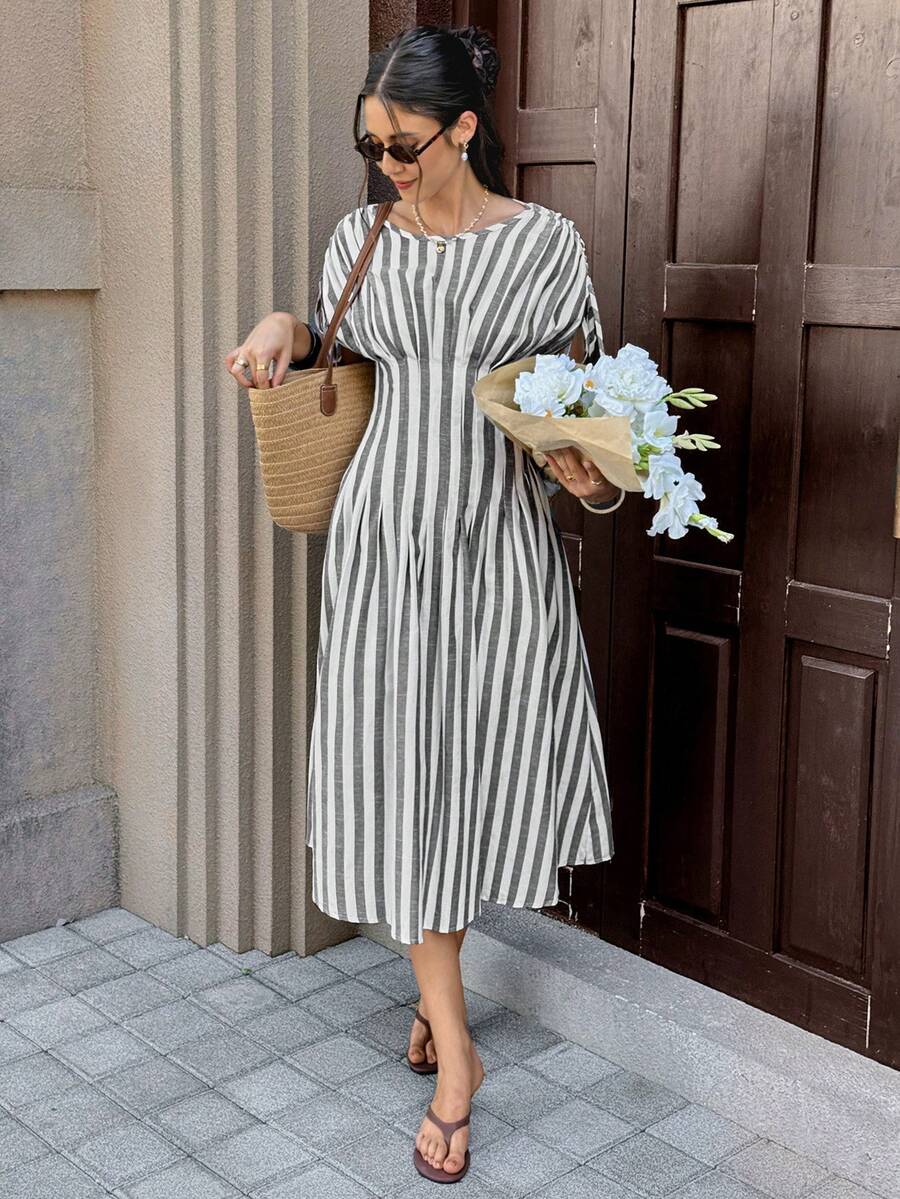 Serisse Women's Summer Elegant Blue And White Stripe Cotton Maxi ...