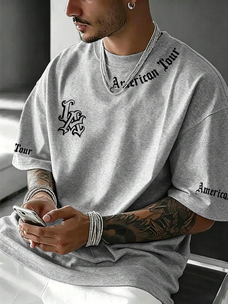 Manfinity LEGND LA Gothic Letter Design Men's Crew Neck Fashion Casual ...