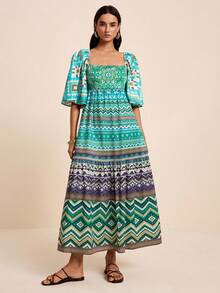 LOTSLUV Women's Spring/Summer Vacation Green Pattern Placement Print ...