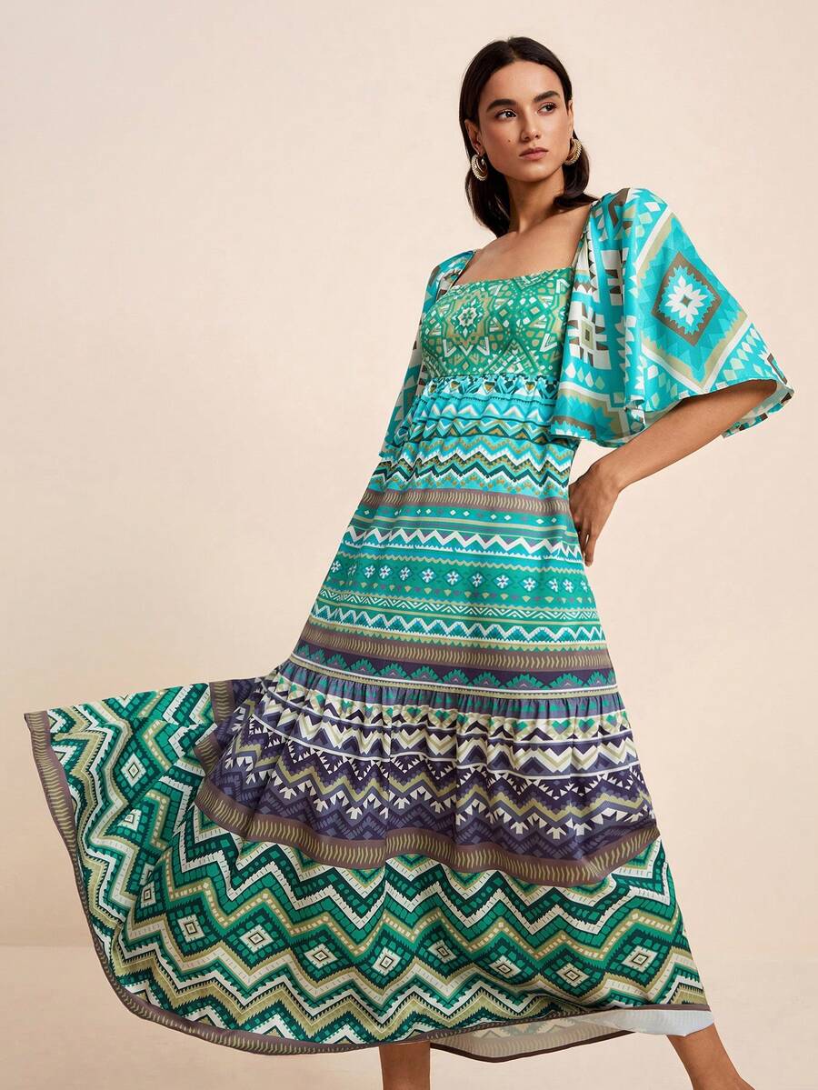 LOTSLUV Women's Spring/Summer Vacation Green Pattern Placement Print ...