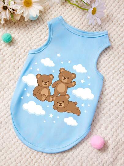 PETSIN 1pc Cute Three Little Bears White Cloud Star Printed Pet Tank ...