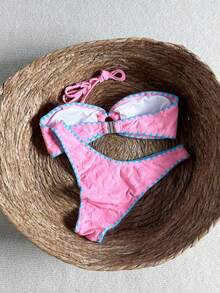 Swim Mod Conjunto de Maiô Bikini Feminino Rosa & Azul Doce Férias ...