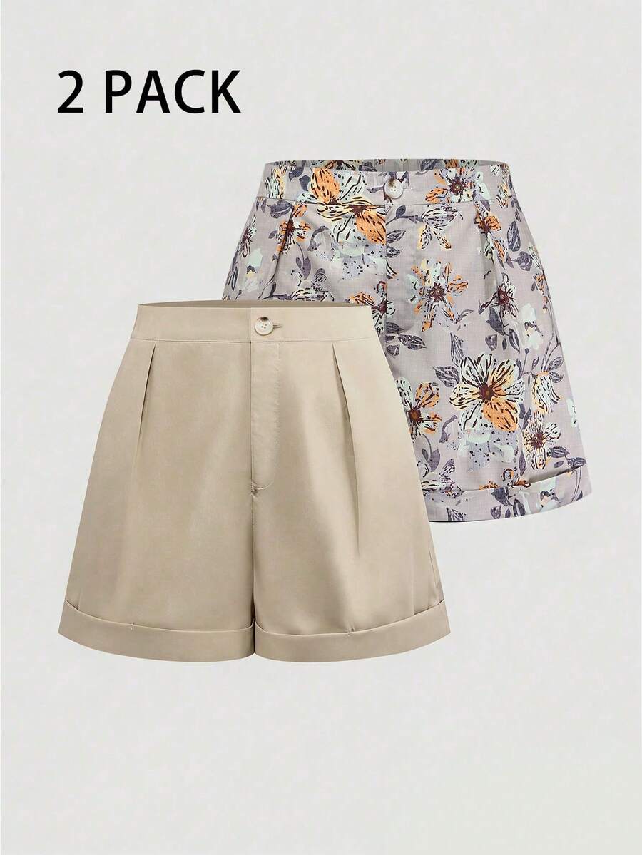 Franclia Women's Plus Size Short Printed Khaki Shorts With Pockets ...
