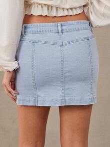 WESTFADE Button Front Western Seamed Fitted Denim Mini Skirt, Country ...