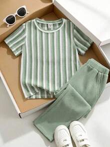 SHEIN 2 Pcs Young Boys Casual Basic Versatile Short Sleeve & Long Pants ...