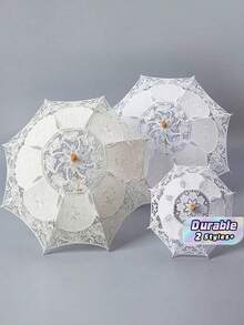 1pc Lace Crochet Parasol - Hollow Decorative Sun Umbrella For Wedding ...