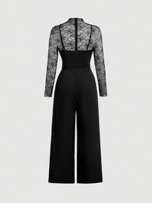 SHEIN MOD Plus Size Black Lace Patchwork Jumpsuit, All Season Jumpsuit ...